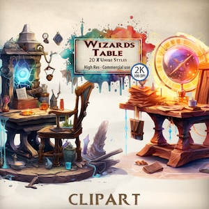 Wizard Clipart Wizards Table Magical Fantasy Medieval Desk Scrolls ...