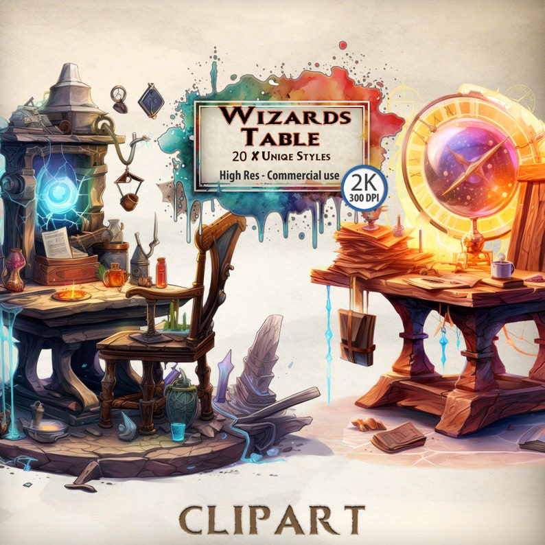 Wizard Study Scene Clipart: Magical Table, Alchemy (PNG Bundle) - Etsy