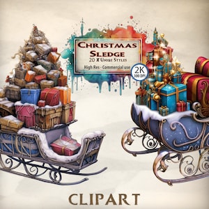 Christmas Sledge Clipart Sleigh & Presents Santa Gifts Illustrations ...