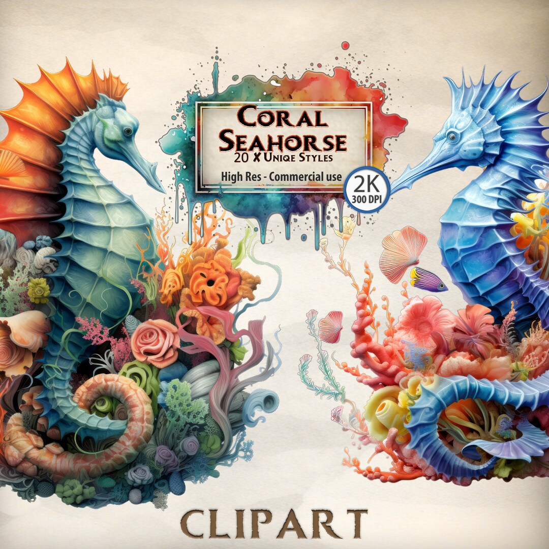 Sea Horse Clipart: Coral Graphics - Tropical Ocean Themed Marine Life ...