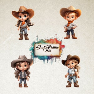 Cowboy Clipart Children's Western Themed Graphics Boy & Cowgirl Party ...