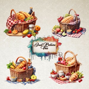 Picnic Clipart Summer Outdoor Food Hamper Nature Blanket Basket Wine ...