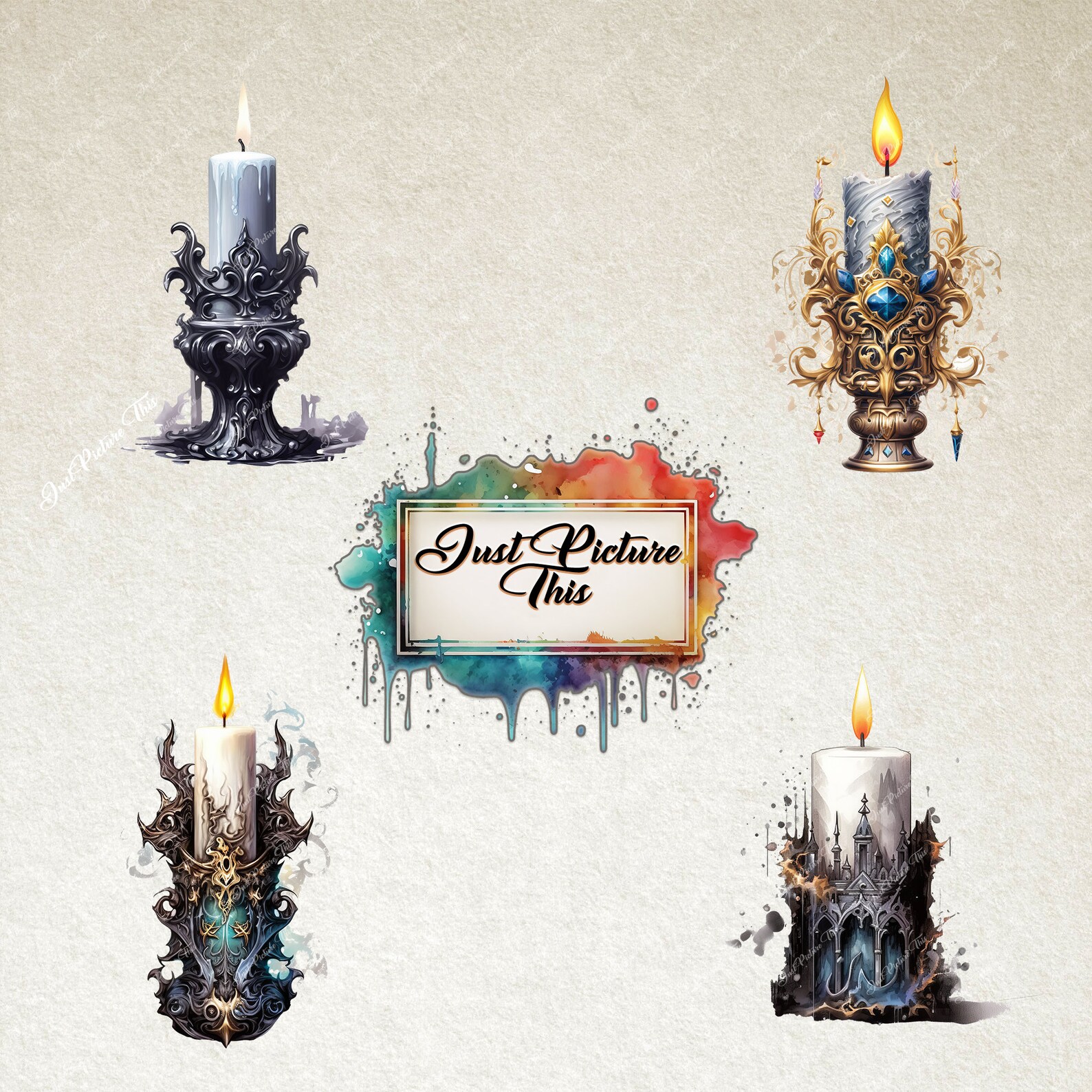 Gothic Horror Candle Clipart: Watercolor Dark Art PNG Graphics - Etsy