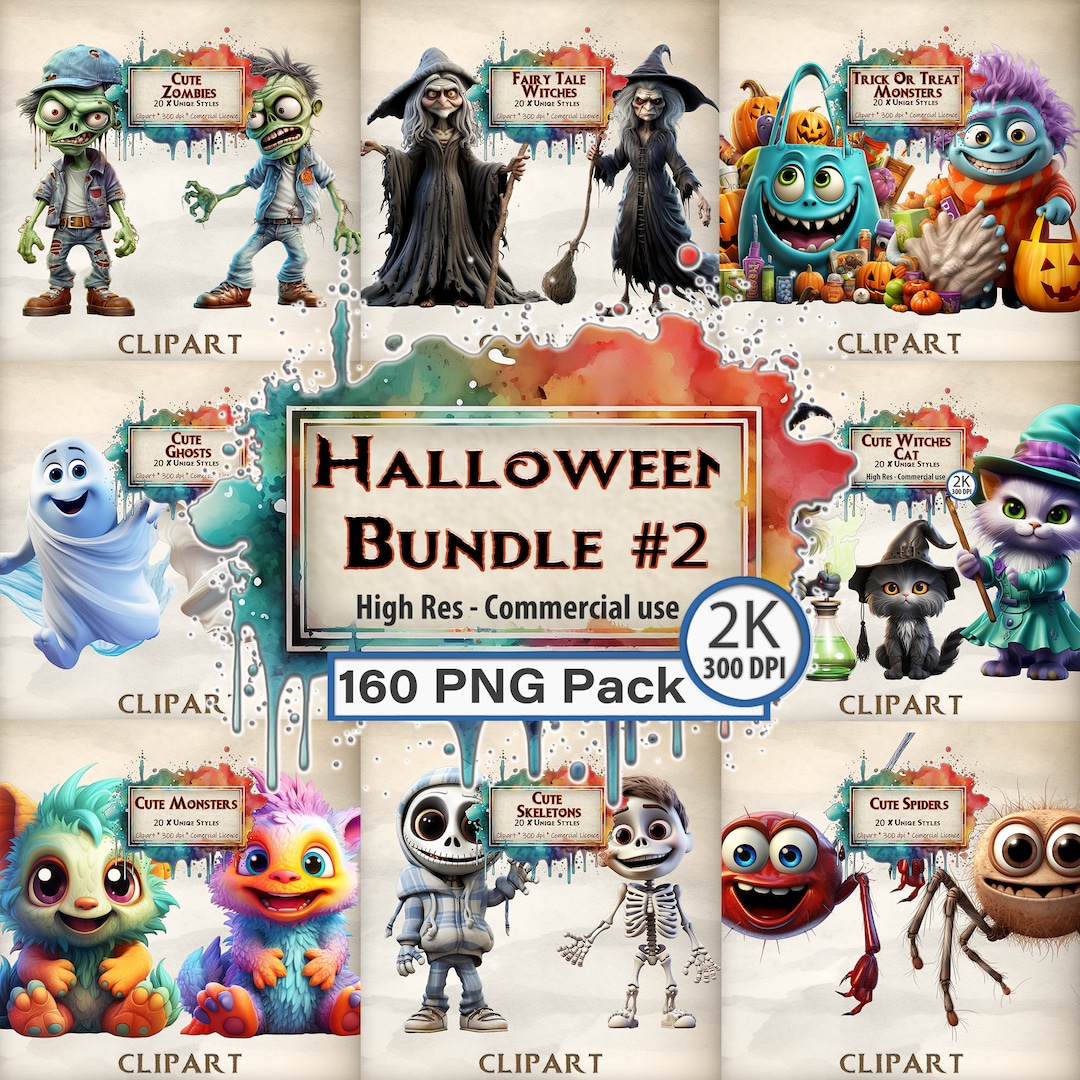 Kids Halloween Clipart Bundle Massive Graphics Pack Zombie Witch Trick ...