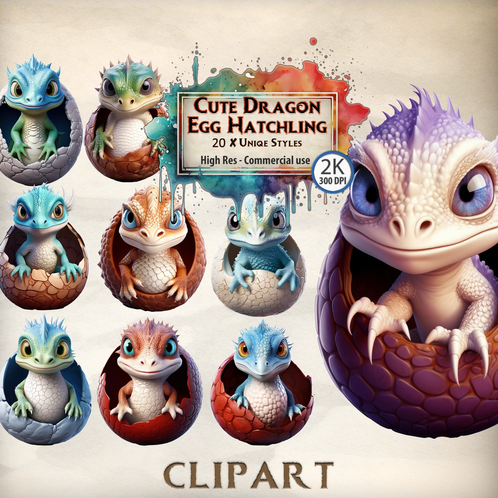Baby Dragon Hatchling Clipart: Cute Fantasy PNG Bundle (digital ...