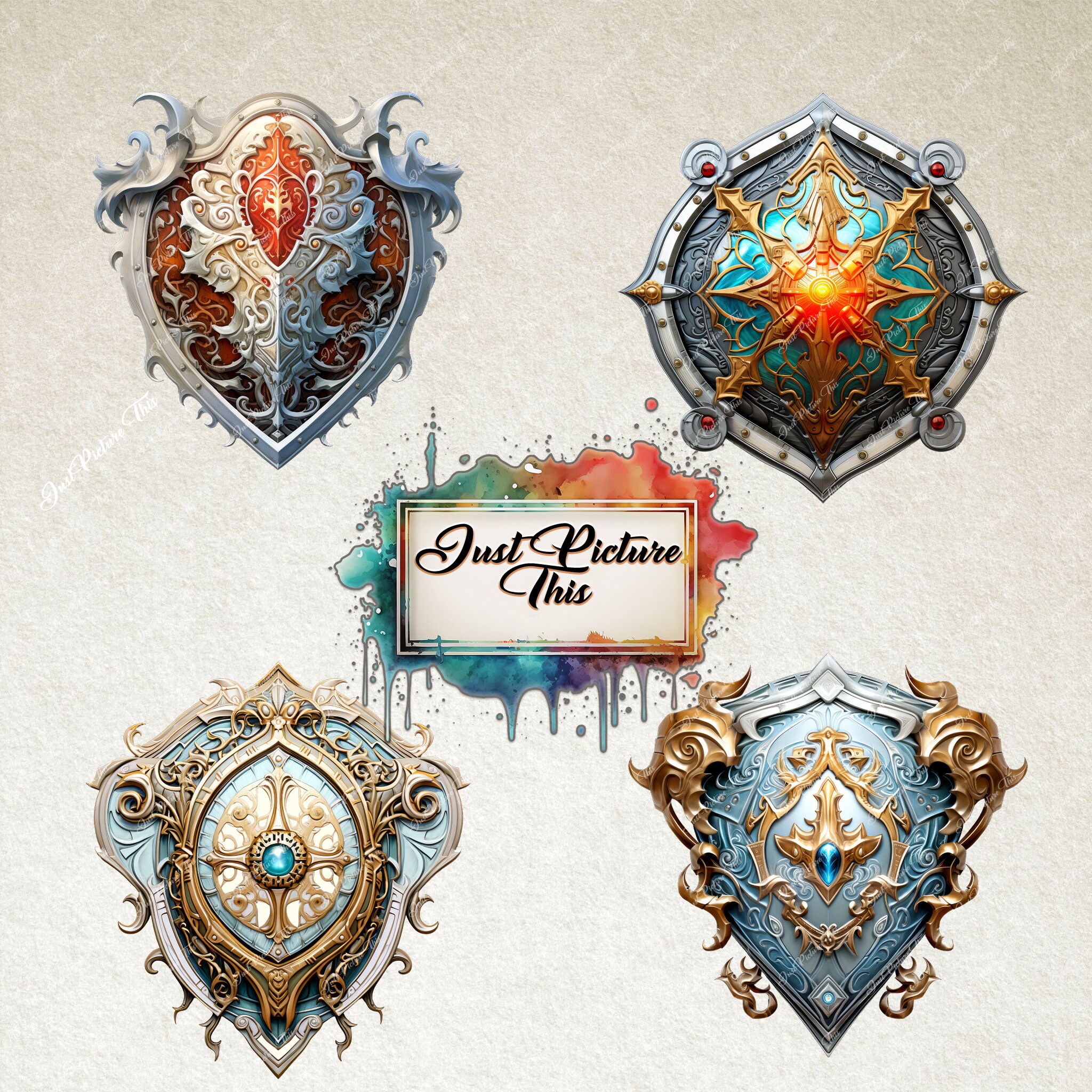 Shield Clipart: Fantasy RPG Knight Shields (PNG Files) - Etsy