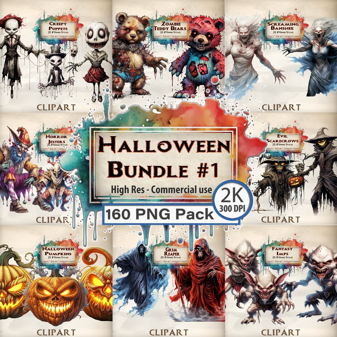 Halloween Clipart Bundle Massive Halloween Pumpkins Creepy Puppets ...