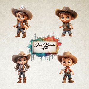 Cowboy Clipart Children's Western Themed Graphics Boy & Cowgirl Party ...