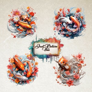 Koi Clipart Koi Carp Floral Water Graphic Design Asian Inspired Fish ...