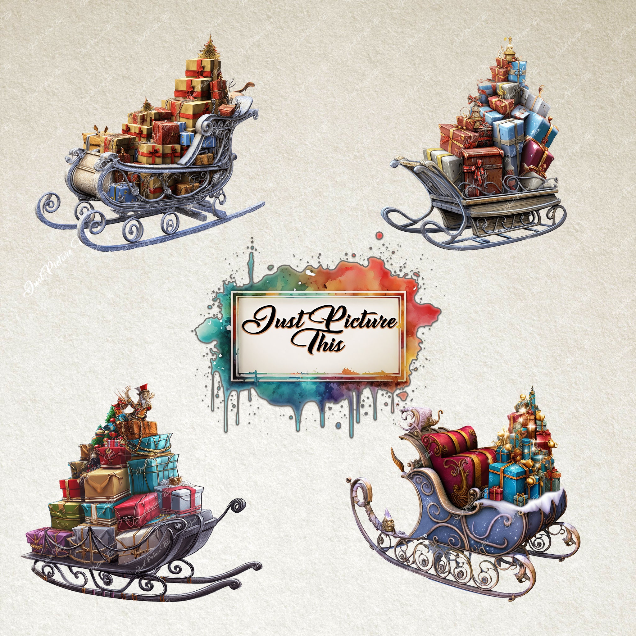 Christmas Sledge Clipart: Holiday Gifts, Winter Snow (PNG Files) - Etsy