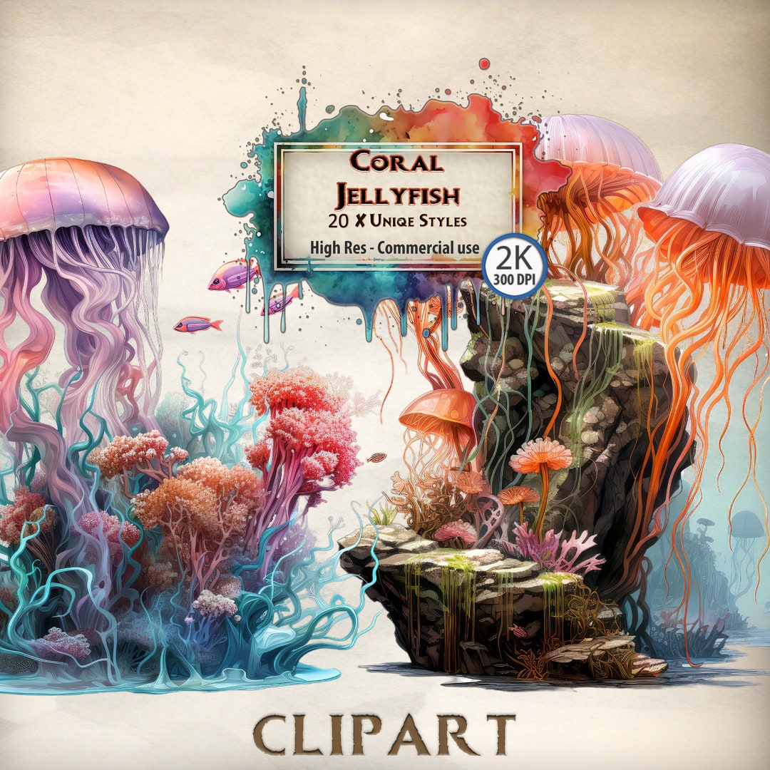 Jellyfish Clipart Sea Coral Sea Weed Graphics Nature Under the Sea ...