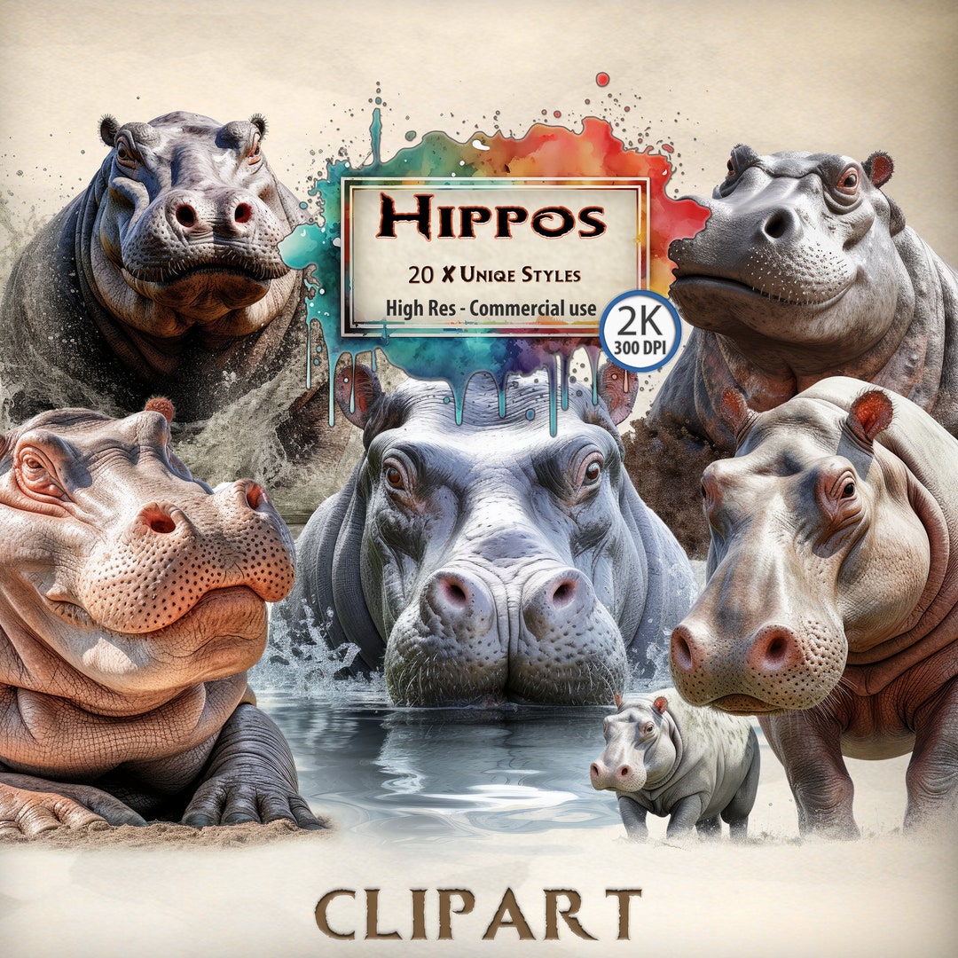 Hippopotamus Clipart Playful Hippo Illustrations and Safari-themed ...