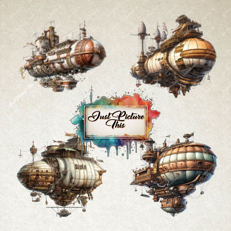 Blimp Clipart Steampunk Zeppelin Airship Vintage Flying - Etsy