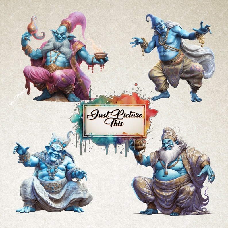Genie Clipart Blue Jinn Fantasy Graphics Arabian Mythical - Etsy