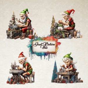 Christmas Clipart Elf Workshop Santa's Little Helpers Making Presents ...