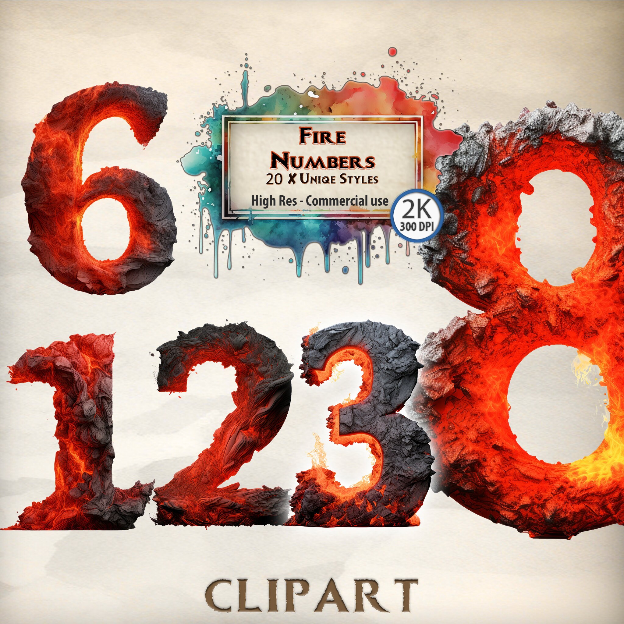 Lava Numbers Clipart: Fire Fantasy PNG Graphics (commercial Use) - Etsy