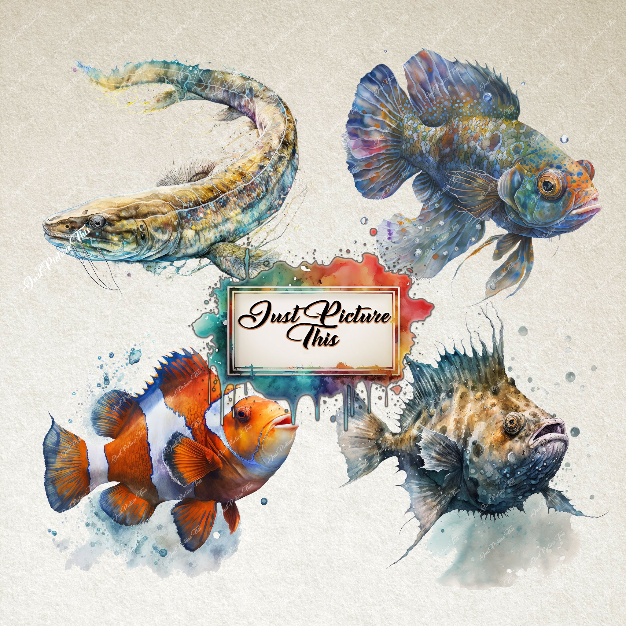 Watercolour Sea Creatures Clipart Bundle Beautiful Animal - Etsy