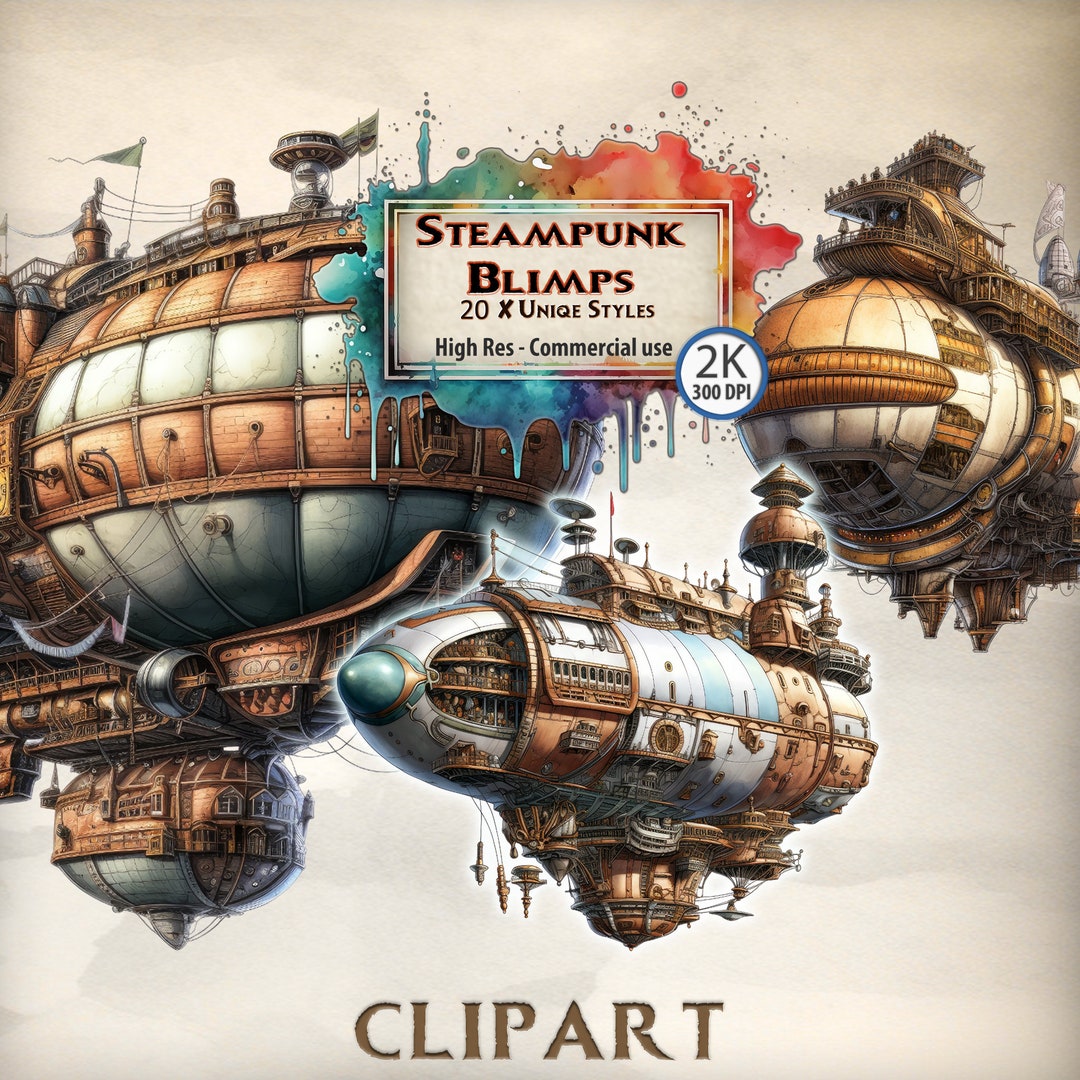 Steampunk Blimp Clipart: Vintage Zeppelin PNG Graphics - Etsy