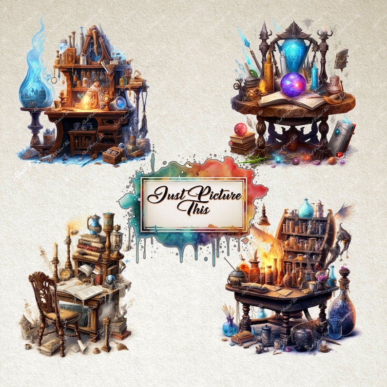 Wizard Clipart Wizards Table Magical Fantasy Medieval Desk - Etsy