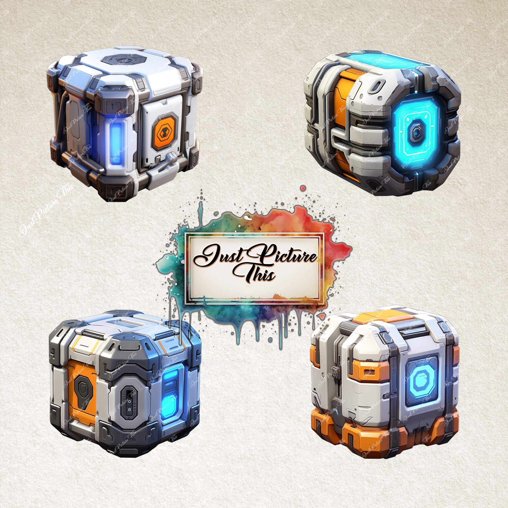 Sci-fi Crates Clipart: Cyberpunk Game Icons, RPG Health Packs (PNG ...