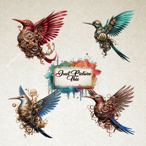 Steampunk Hummingbird Clipart Mechanical Bird Graphics Flying Gears ...