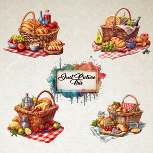 Picnic Clipart: Summer Food, Basket, Blanket (PNG Transparent) - Etsy