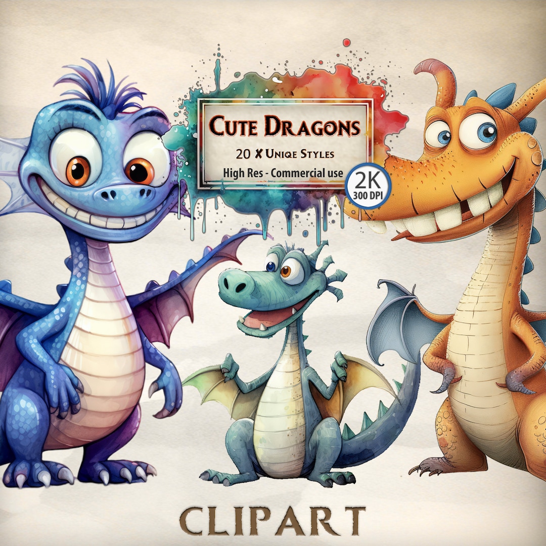 Cute Dragons Clipart Bundle: Whimsical Dragon Illustrations for Fantasy ...
