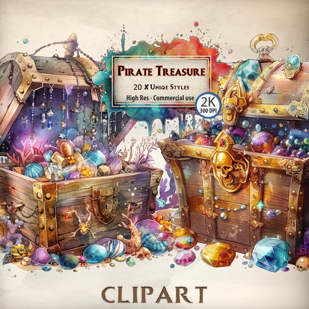 Pirate Treasure Clipart Bundle: Adventurous Pirate and Treasure Chest ...