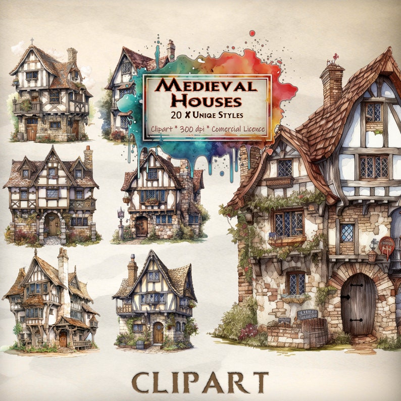 Houses Clipart Medieval Clipart Bundle Miniature Houses - Etsy
