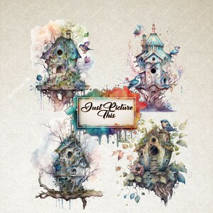 Birdhouse Clipart Watercolor Bird Clipart Bundle Vintage Birdhouses ...