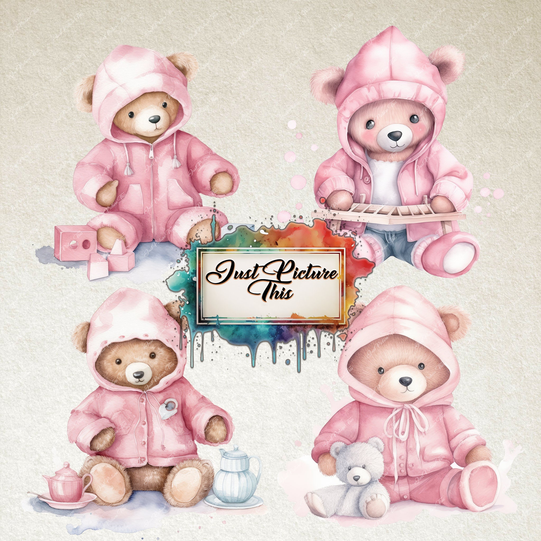 Watercolor Teddy Bear Clipart Pink Girl Clip Art Cute Baby - Etsy UK