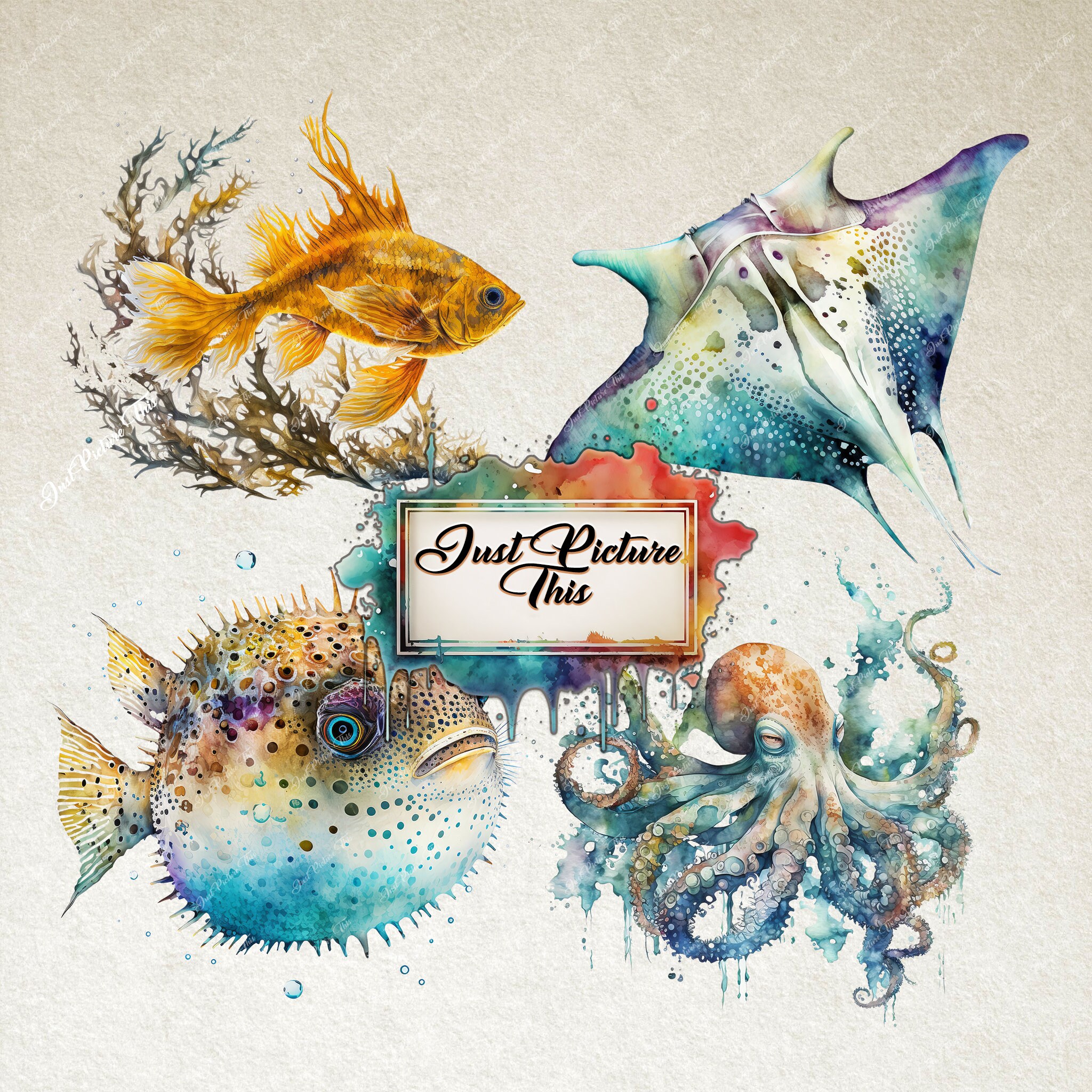 Watercolour Sea Creatures Clipart Bundle Beautiful Animal - Etsy