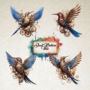 Steampunk Hummingbird Clipart Mechanical Bird Graphics Flying Gears ...