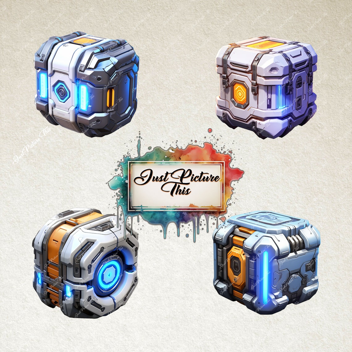 Sci-fi Crates Clipart: Cyberpunk Game Icons, RPG Health Packs (PNG ...
