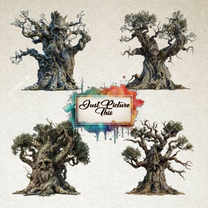 Ancient Trees With Faces Clipart Bundle: Mythical Tree Illustrations ...