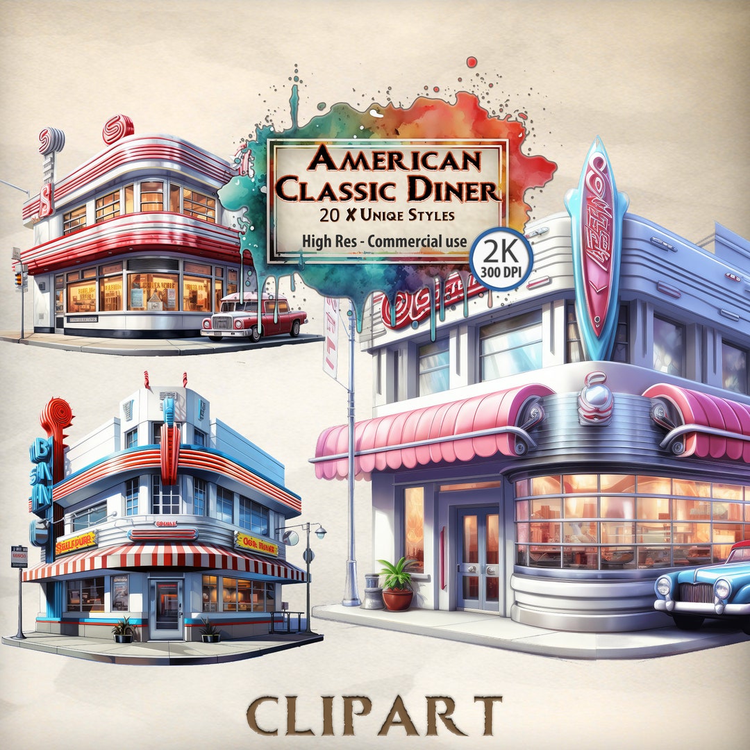 American Diner Clipart: Retro Restaurant Illustrations (PNG) - Etsy