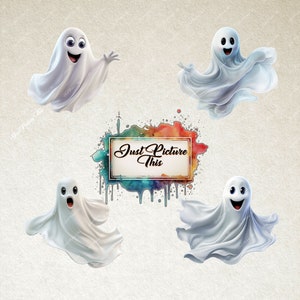 Cute Ghost Clipart Bundle, Friendly Halloween PNG Graphics (digital ...