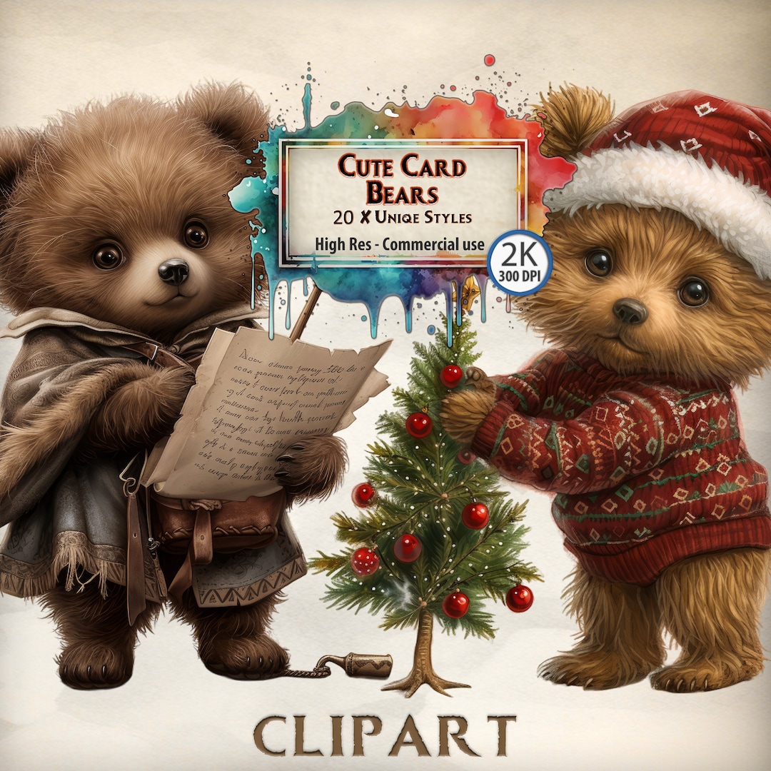 Cute Card Bears Clipart Bundle: Whimsical Bear Illustrations for ...