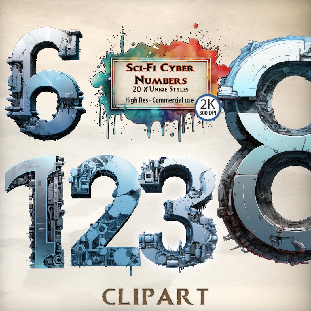 Sci Fi Numbers Clipart Cyberpunk Themed Numbers Graphics Illuminated ...
