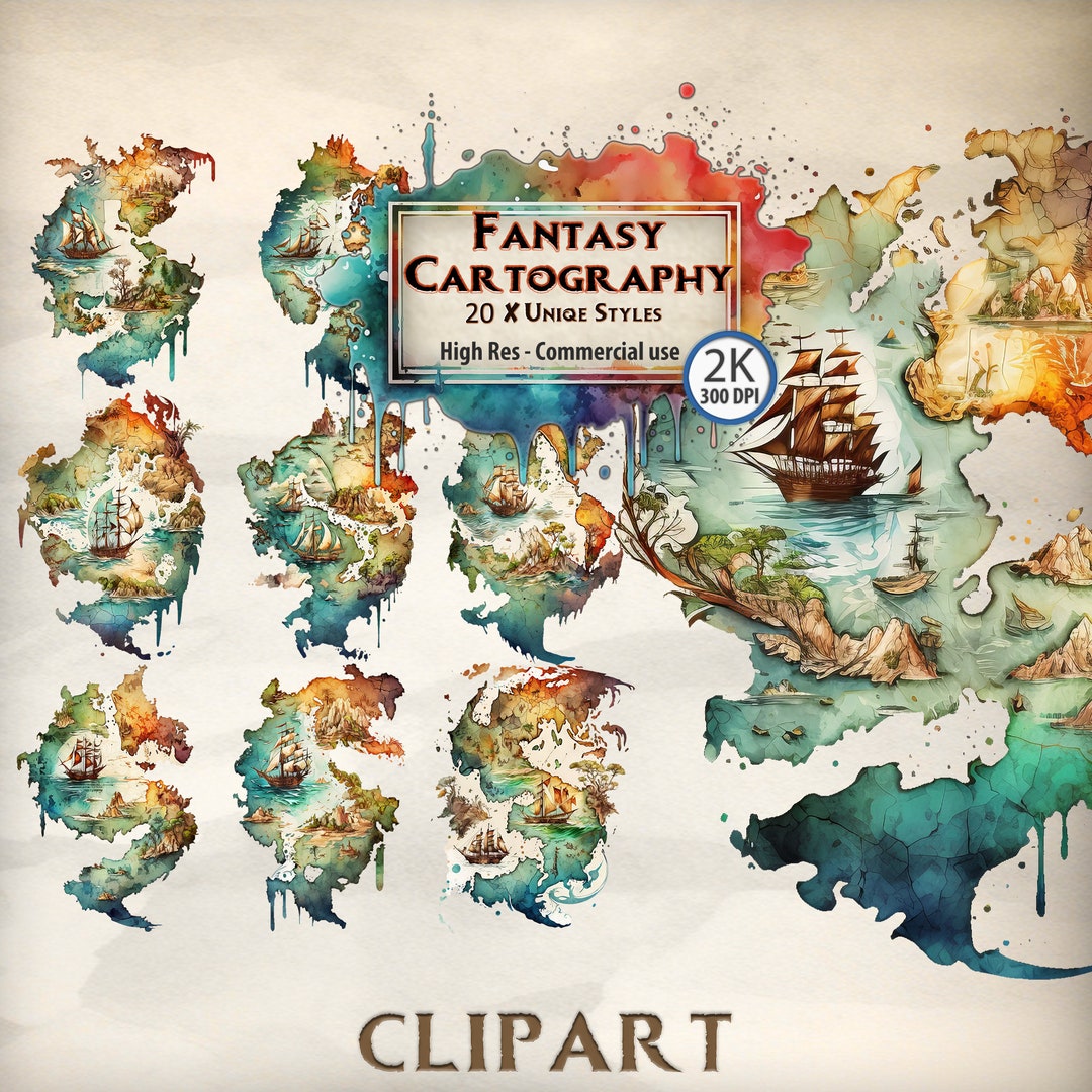 Clipart Fantasy Cartography Maps Watercolor Vintage Fantasy Maps ...