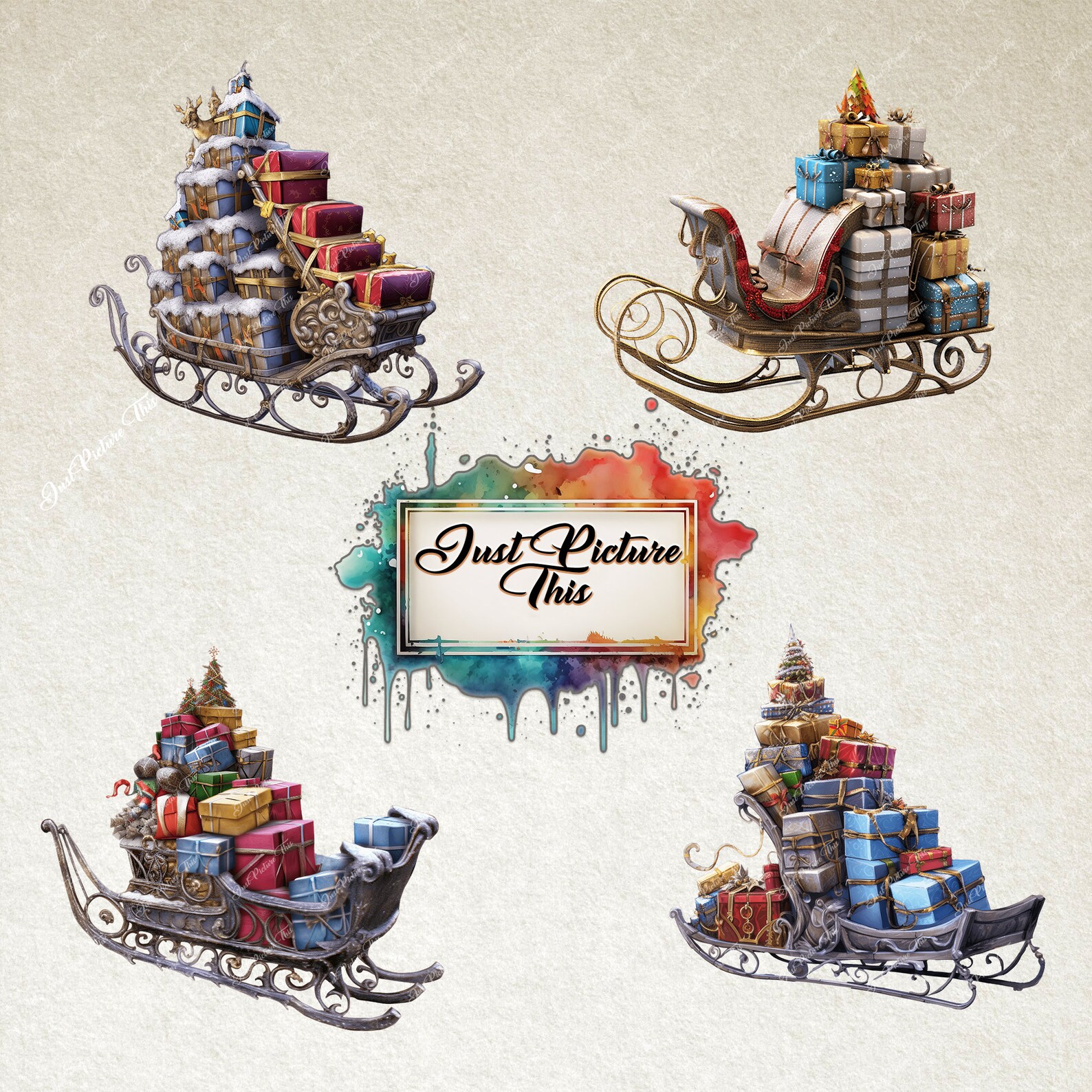Christmas Sledge Clipart: Holiday Gifts, Winter Snow (PNG Files) - Etsy