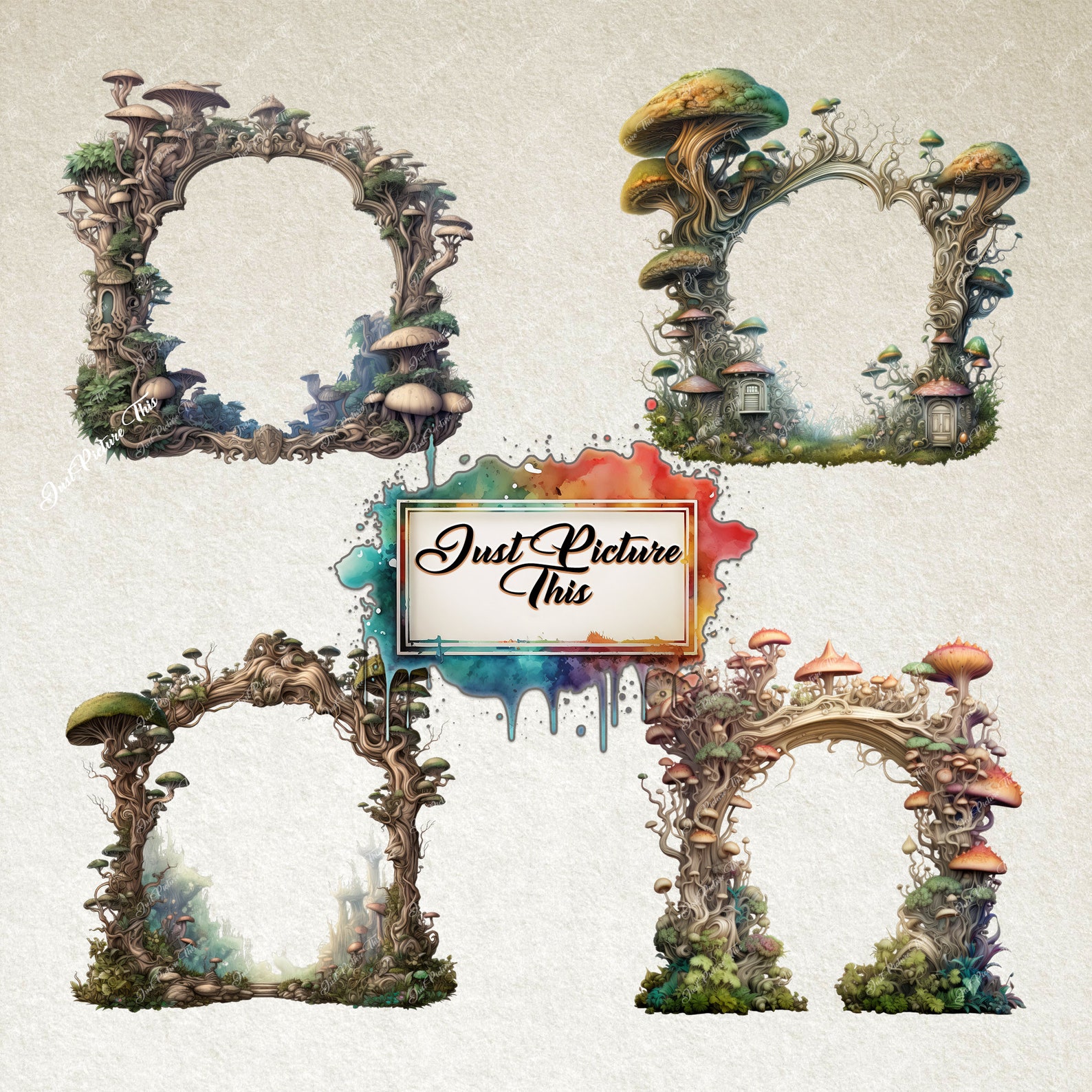 Fairy Tale Picture Frames Clipart: Mushroom Nature Borders (PNG Digital ...
