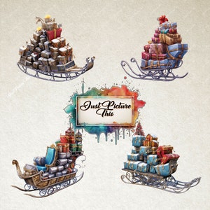 Christmas Sledge Clipart Sleigh & Presents Santa Gifts Illustrations ...
