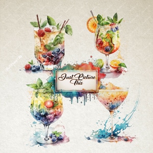 Cocktail Clipart Watercolor Summer Clipart Bundle Fruits Party Drink ...