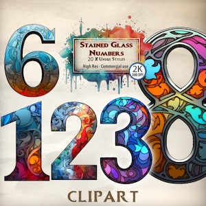 Illuminated Numbers Clipart Stained Glass Style Number Graphics ...