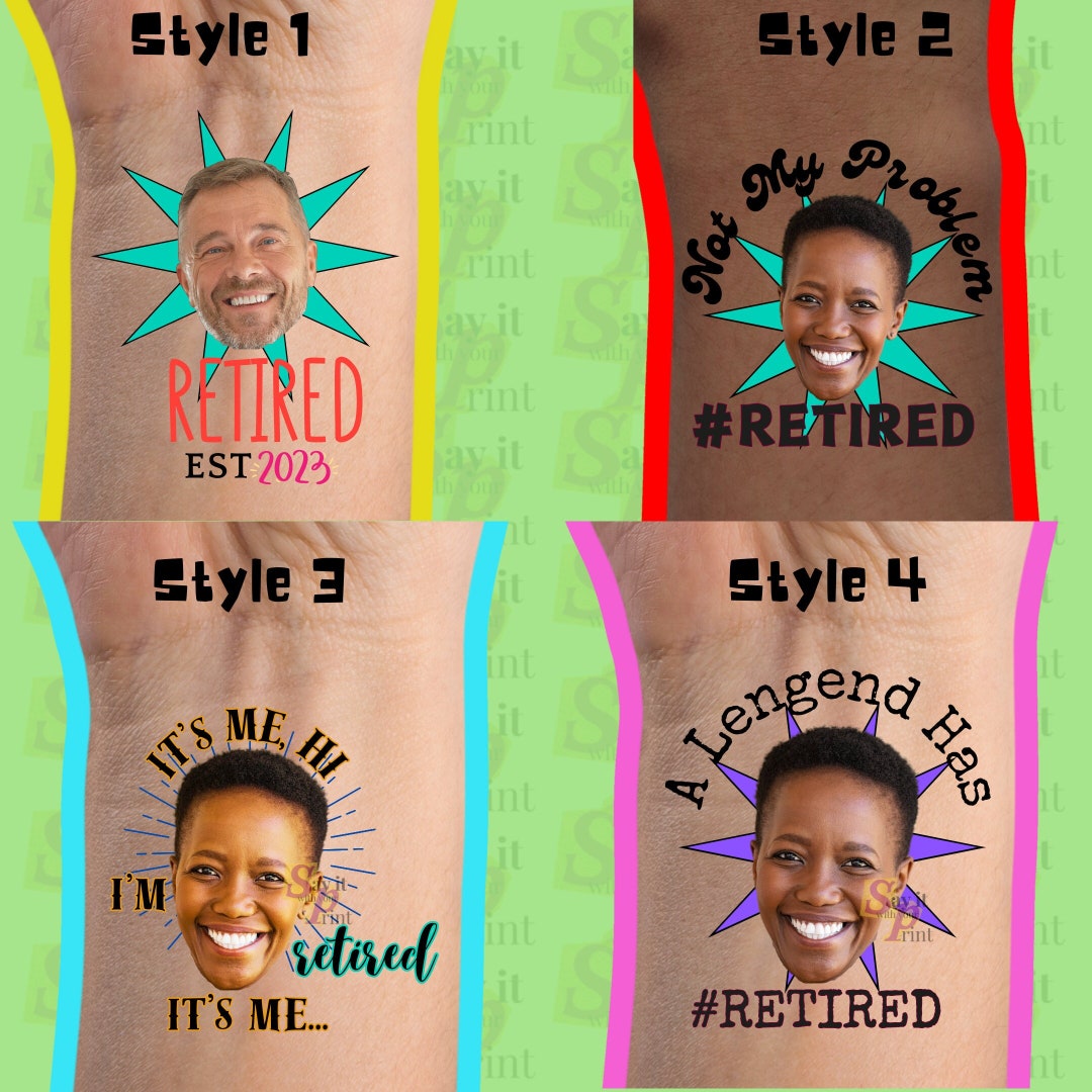 Retirement Tattoos Favors, Custom Face Tattoos for Retirement Party ...