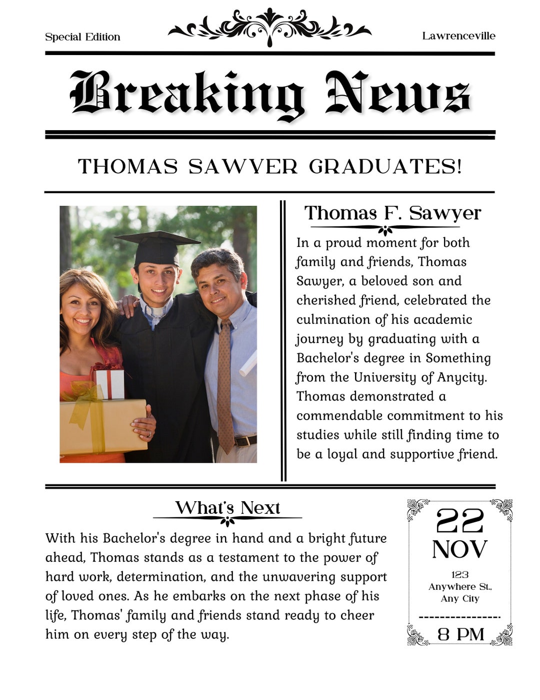 Custom Newspaper Digital Download, Personalized Graduation Keepsake ...