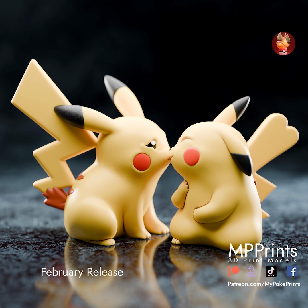 Pikachu Couple Kiss High Quality 12K 3D Printed Figurine Unpainted ...