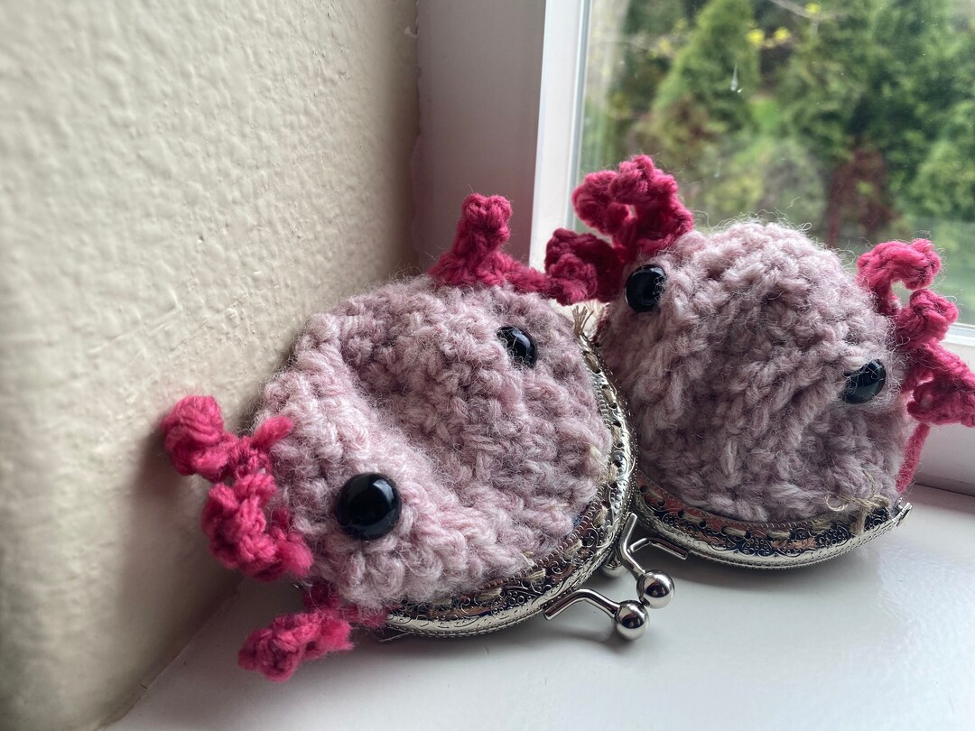 Crochet Axolotl Coin Purse 3.5x3.5 Inches Kiss Clasp Amigurumi - Etsy