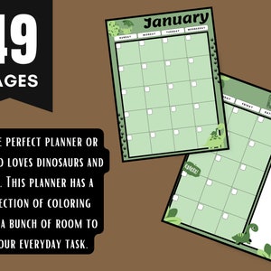 Dinosaur Themed 2024 Planner, Includes Coloring Pages, Monthly Calendar ...